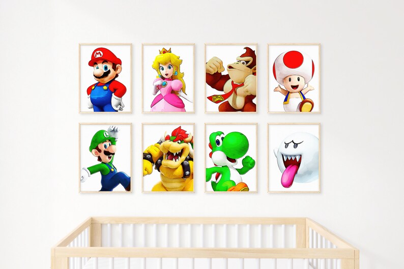 Set von 8 Super Mario DRUCKBARE Aquarell Poster Super Mario Wand Kunst ...