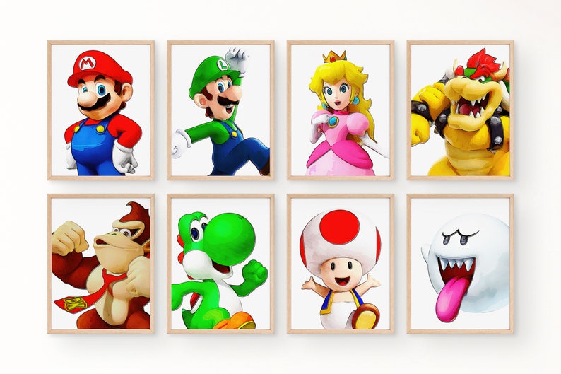 Set von 8 Super Mario DRUCKBARE Aquarell Poster Super Mario Wand Kunst ...