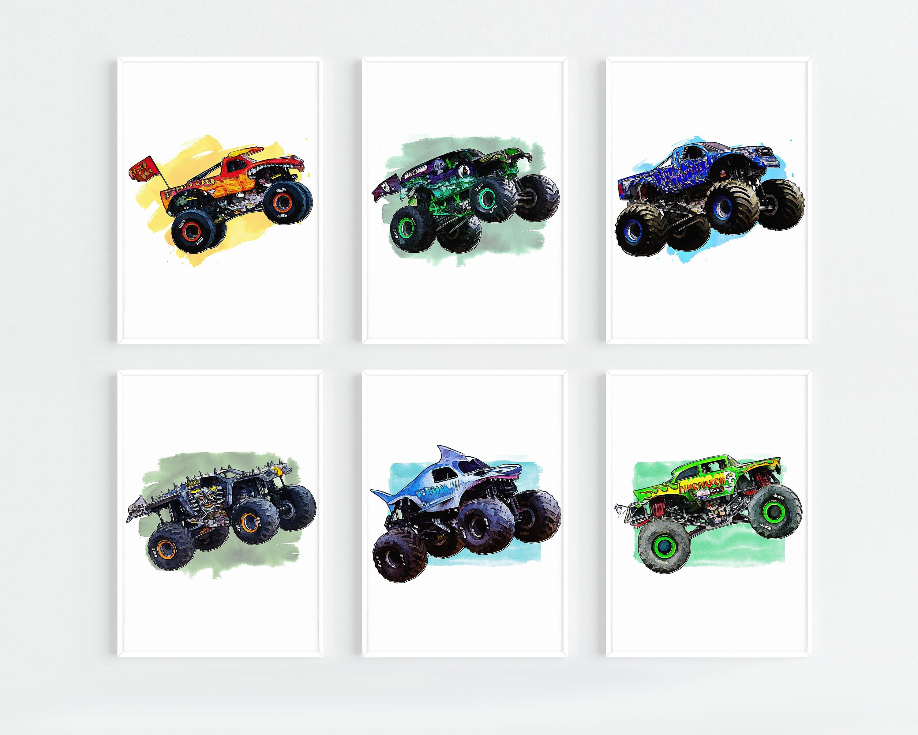 Monster Truck Posters Kids Room Set de 6 vivero Monster Truck Wall Art ...