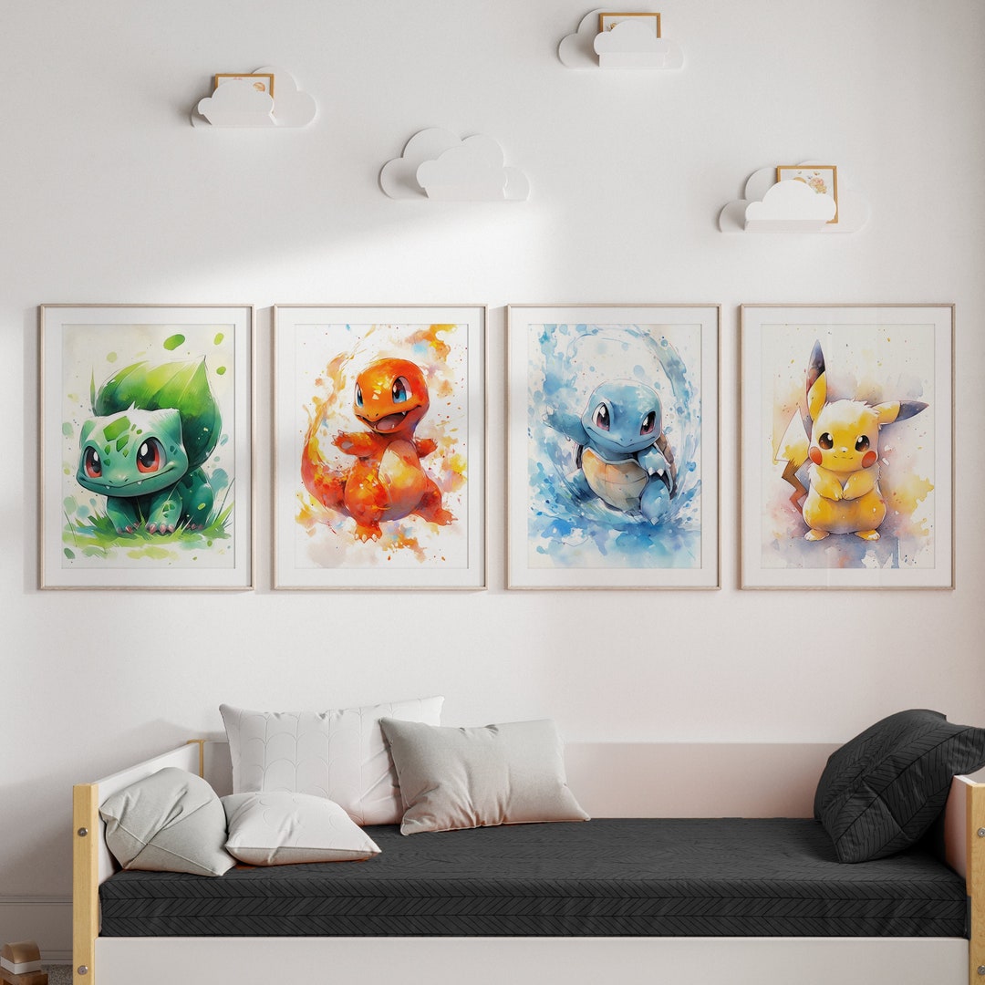 Set of 4 Pokémon Wall Art Watercolor DIGITAL Prints Nursery Bedroom Art ...