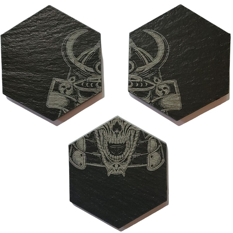 Japanese Skull Samurai Warrior Themed Engraved Decorative Slate ...