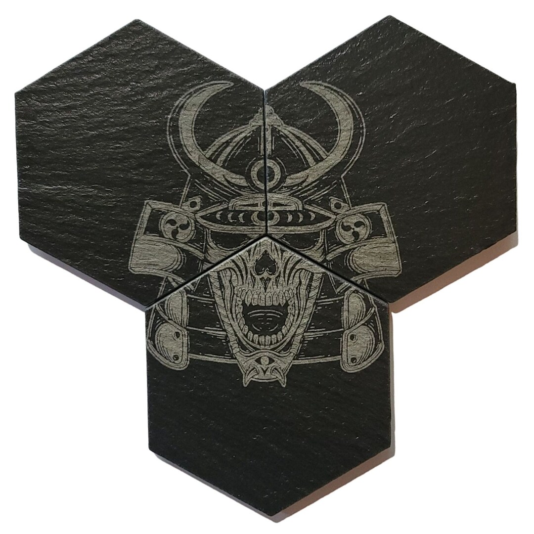 Japanese Skull Samurai Warrior Themed Engraved Decorative Slate ...