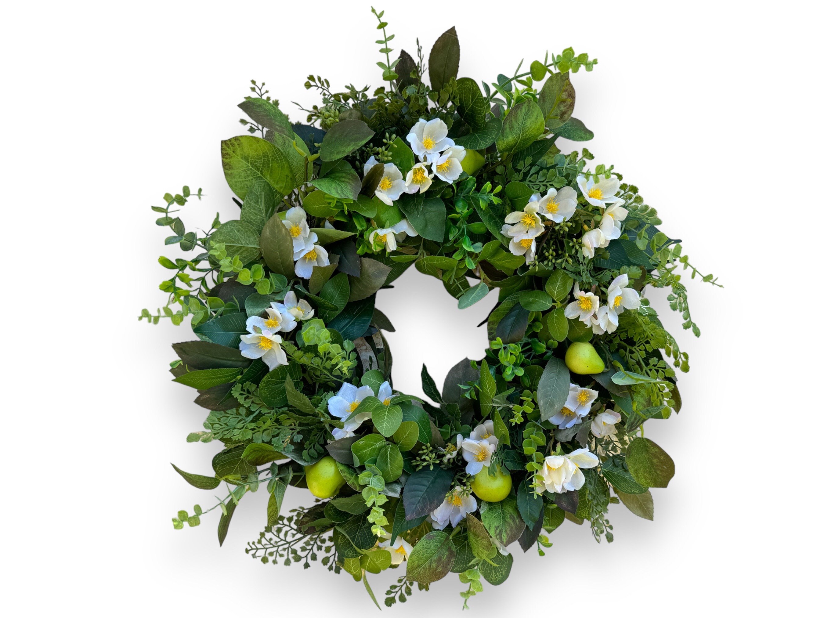 Pear Wreath With Cream Flowers, Farmhouse Kitchen Wreath, Fruit Wreath ...
