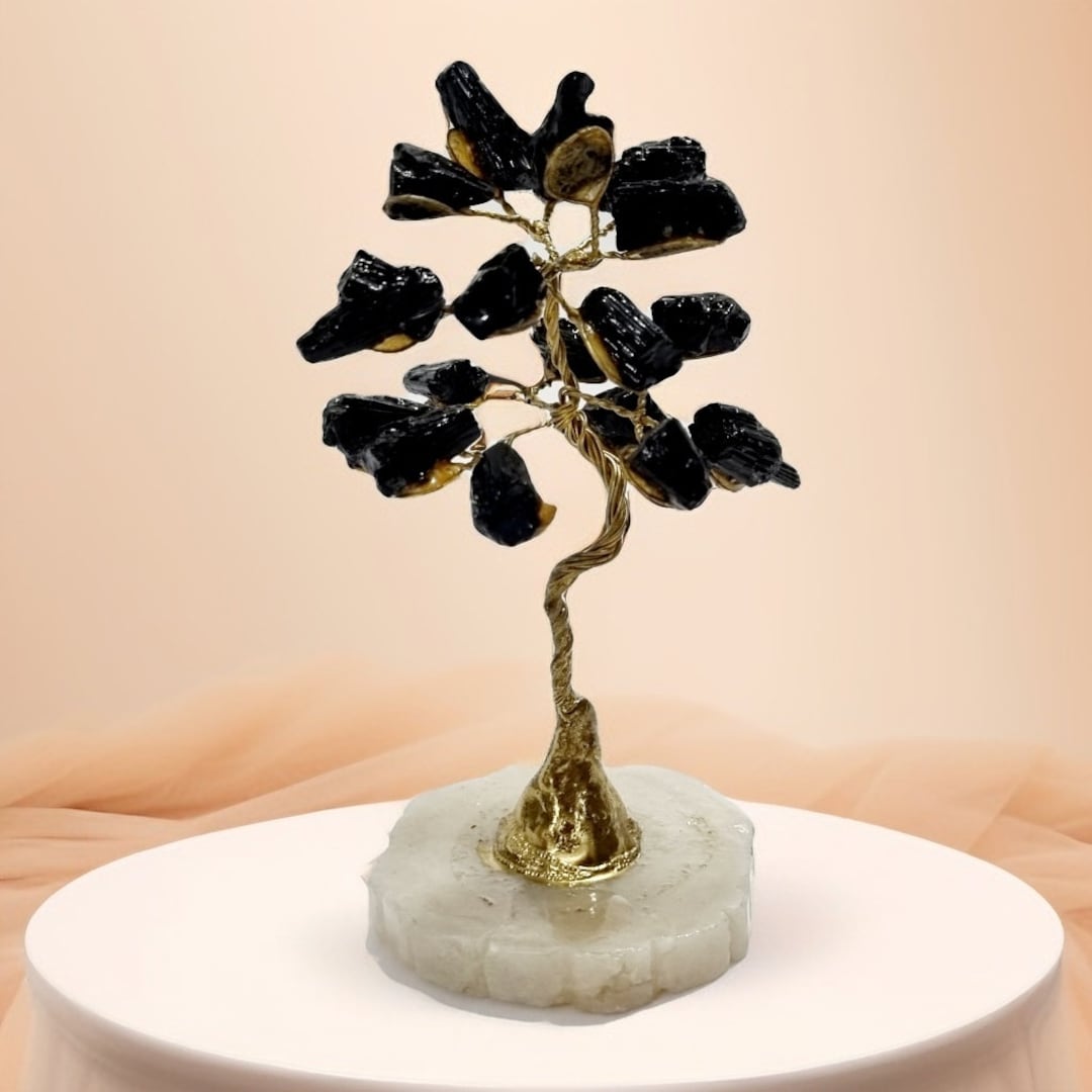 Black Tourmaline Crystal Tree of Life: Handmade Gemstone Desk Decor - Etsy