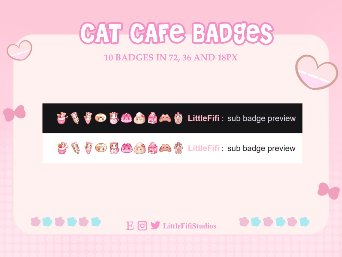 Cat Cafe Twitch Sub Badge Collection, Chibi Style, Art for Streamers ...