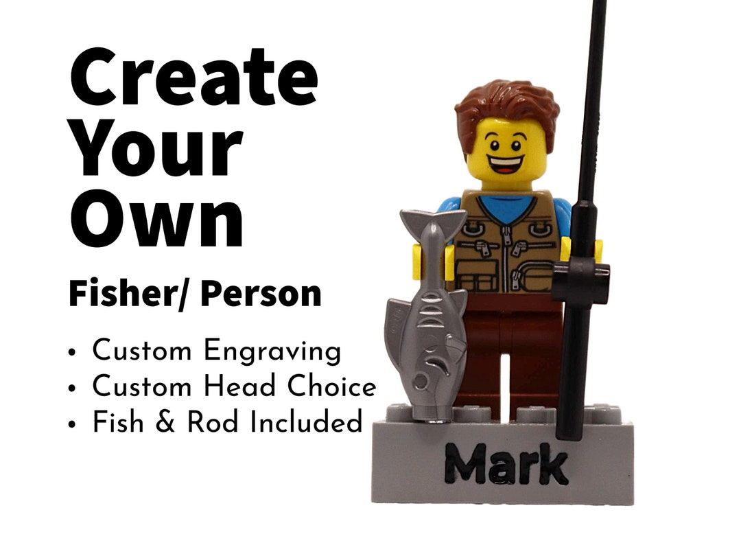 Personalised Engraved LEGO® Brick & Minifigure Fisherman Dad/brother ...