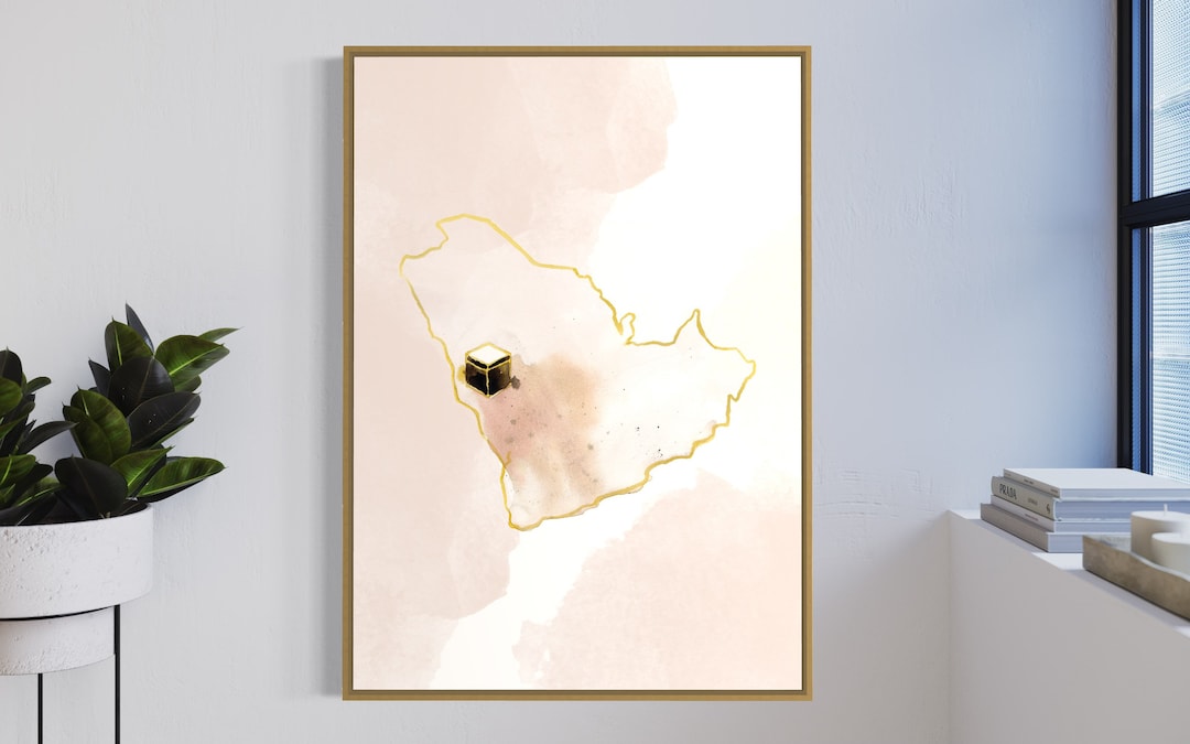 Kaaba on Map L Islamic Art Print | Watercolour Art | Living Room ...