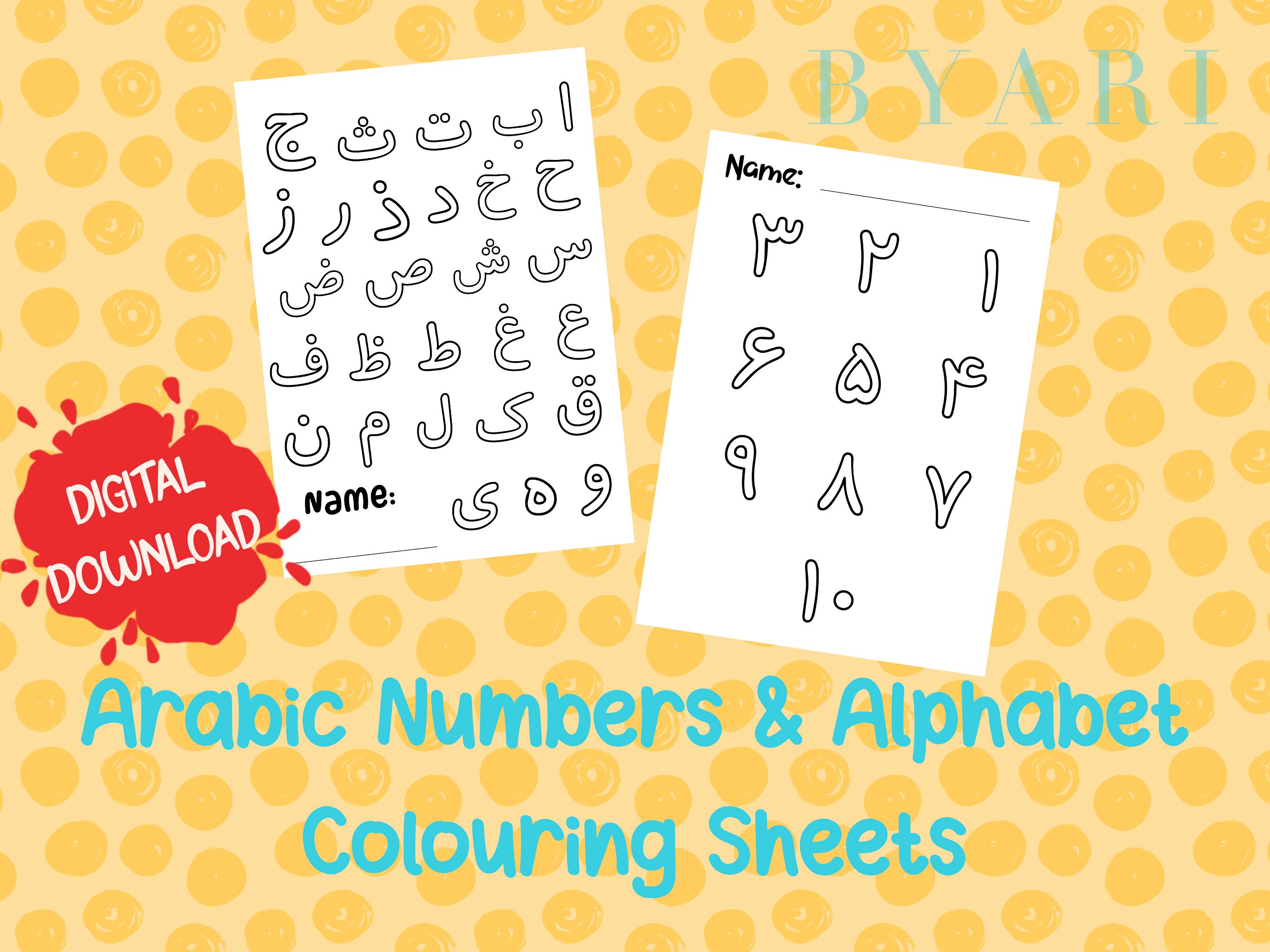 Arabic Educational Colouring Sheets Alphabet and Numbers - Etsy