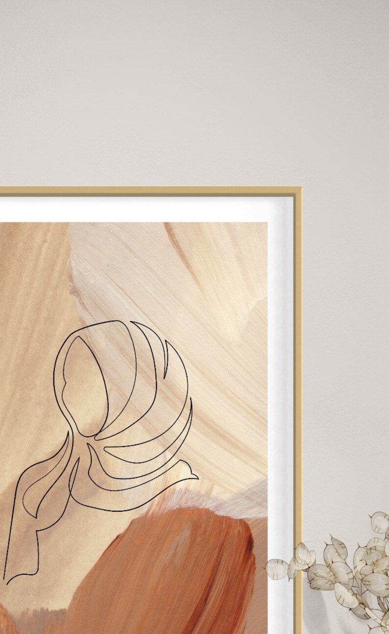 Hijabi Line Art L Islamic Art Print Watercolour Art Living Room Bedroom ...