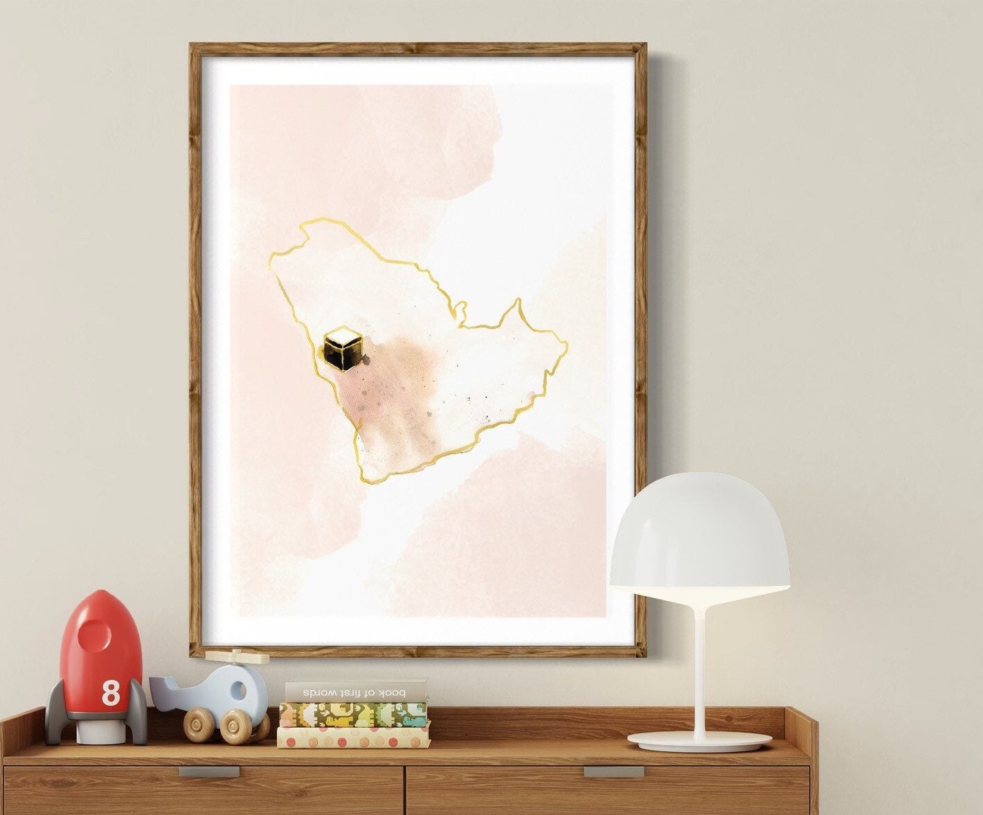Kaaba on Map L Islamic Art Print Watercolour Art Living Room Bedroom ...