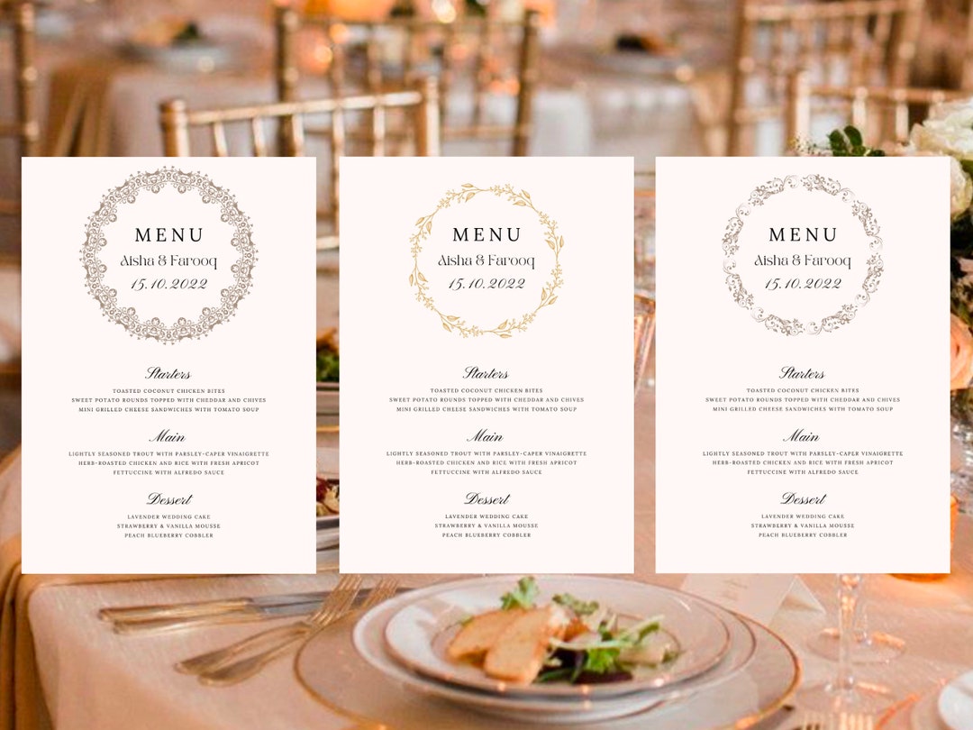 Elegant Table Menu & Program Wedding Dinner Menu, Simple Wedding Menu ...