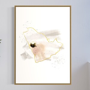 Kaaba on Map L Islamic Art Print | Watercolour Art | Living Room ...