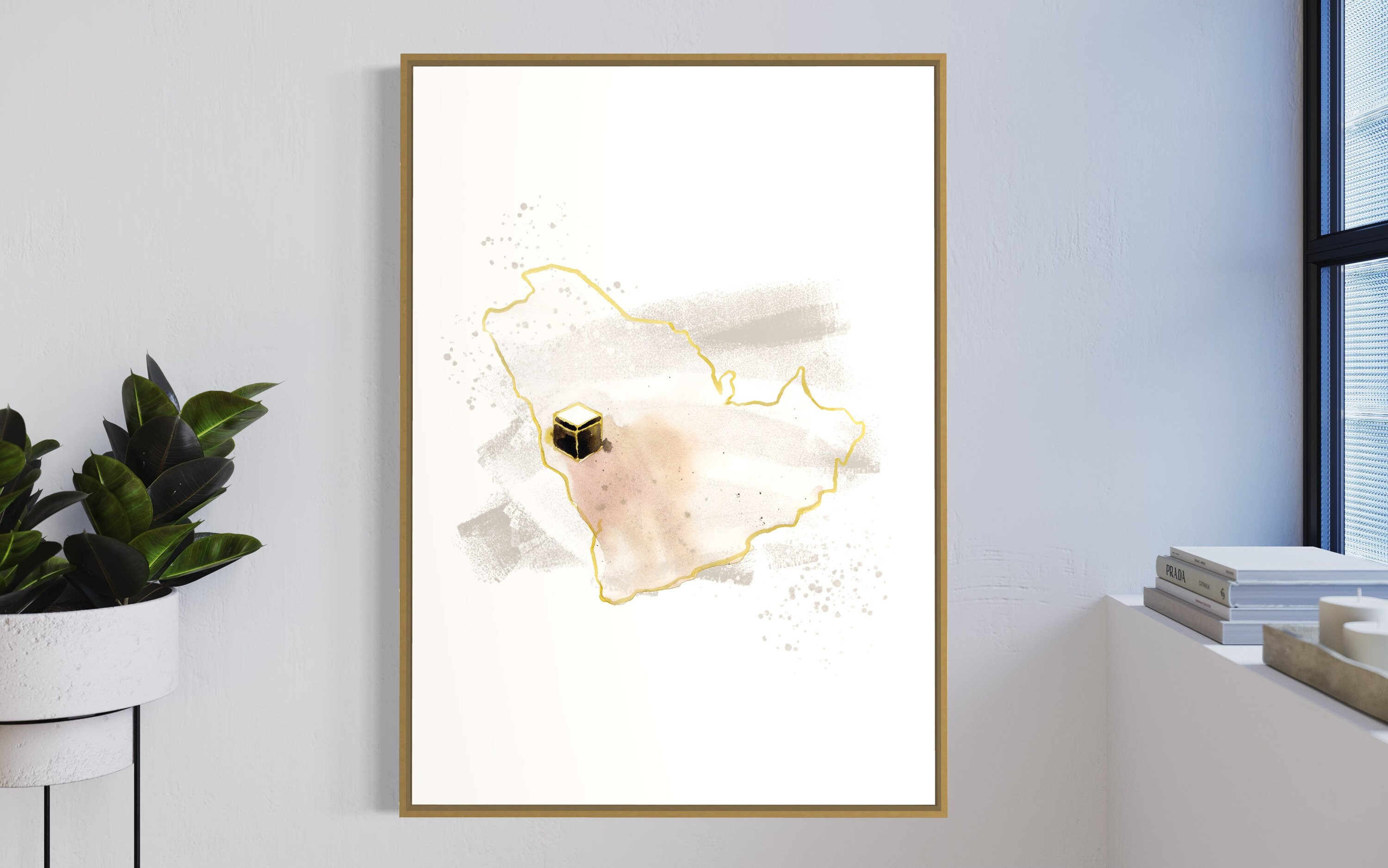 Kaaba on Map L Islamic Art Print Watercolour Art Living Room Bedroom ...
