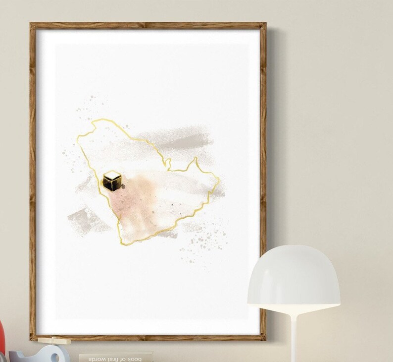 Kaaba on Map L Islamic Art Print | Watercolour Art | Living Room ...