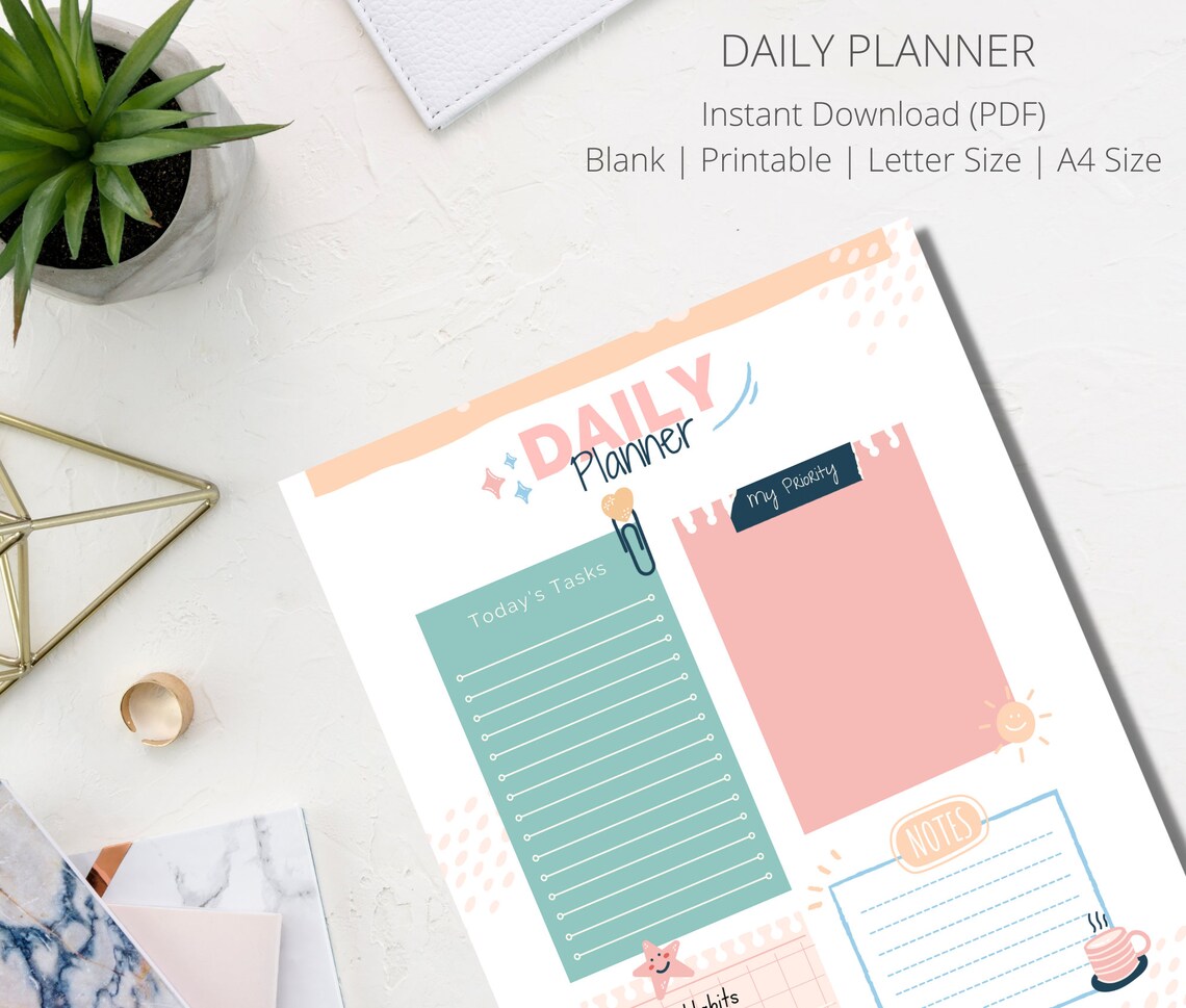 Printable Daily Planner Bullet Journal. Scheduler Agenda - Etsy