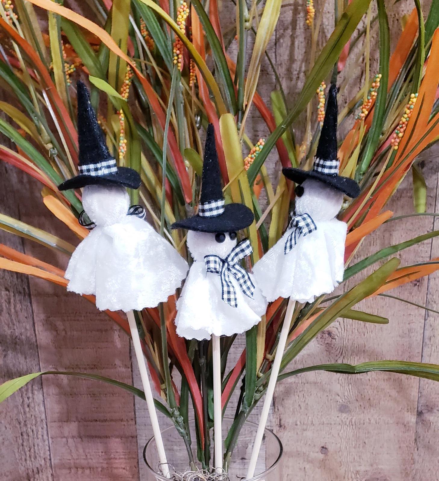Set of 3 Halloween Ghosts Picks, Ghost Floral Picks, Ghost Decor, Ghost ...
