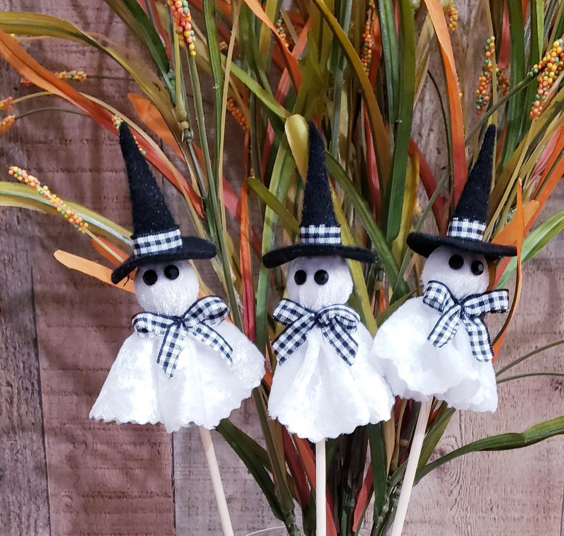 Set of 3 Halloween Ghosts Picks, Ghost Floral Picks, Ghost Decor, Ghost ...