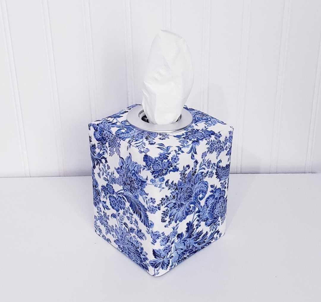 Blue Tissue Box Cover, Floral Printed Tissue Box Cover, Spring Decor ...