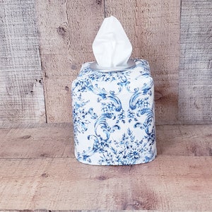 Blue Tissue Box Cover, Floral Printed Tissue Box Cover, Spring Decor ...