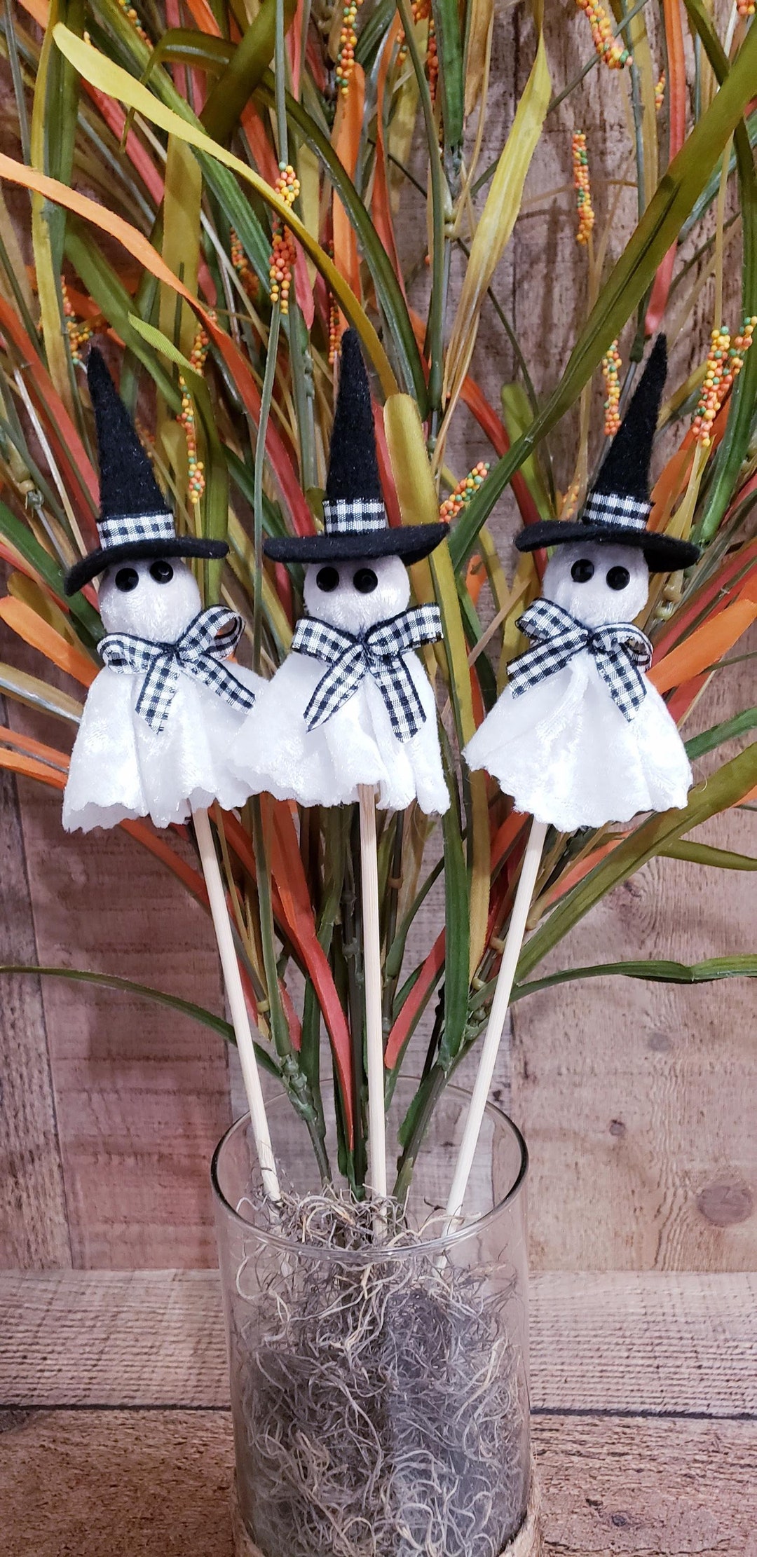 Set of 3 Halloween Ghosts Picks, Ghost Floral Picks, Ghost Decor, Ghost ...