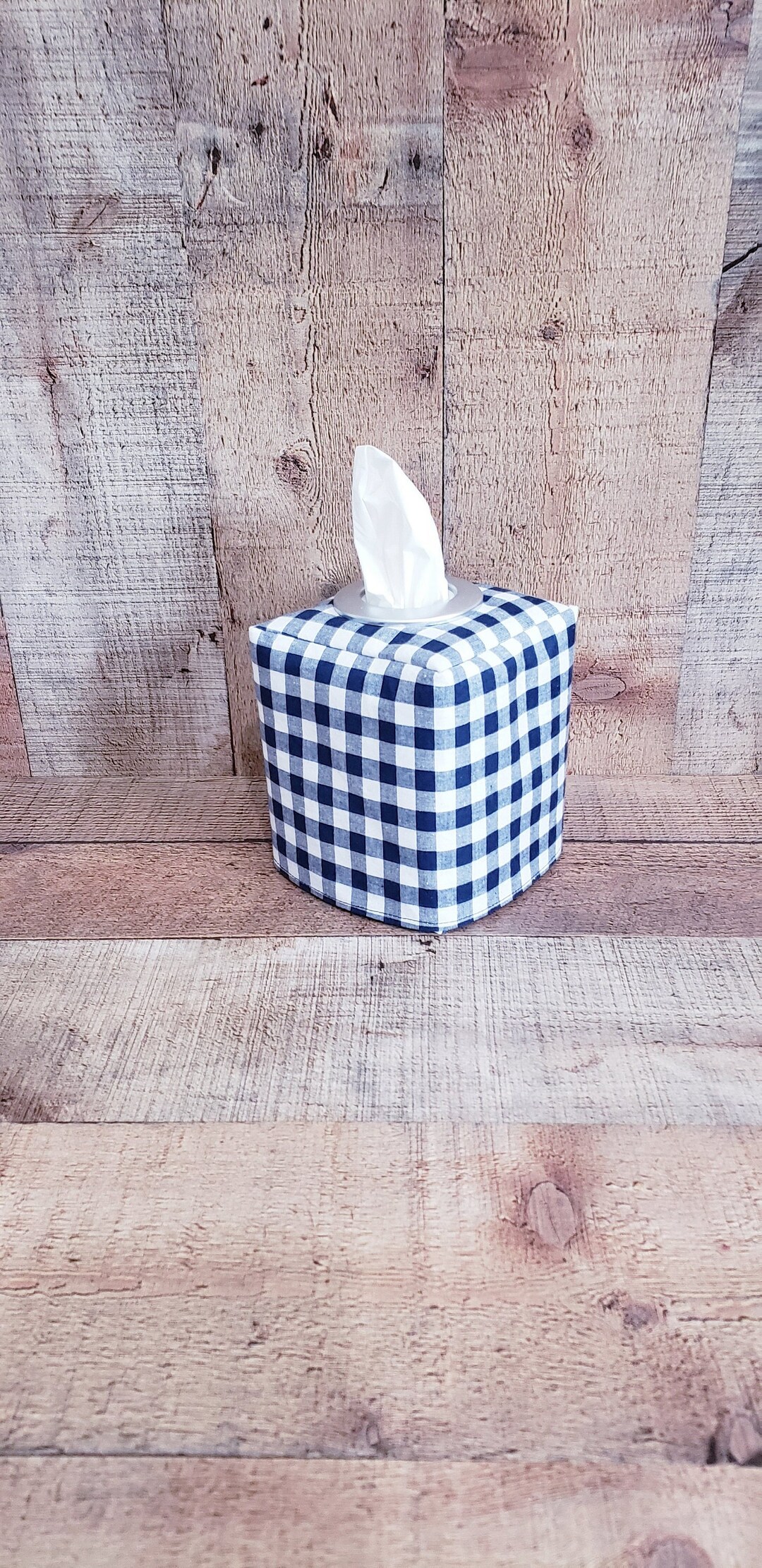 Navy Blue and White Buffalo Checked, Plaid Tissue Box, Decorative Cover ...
