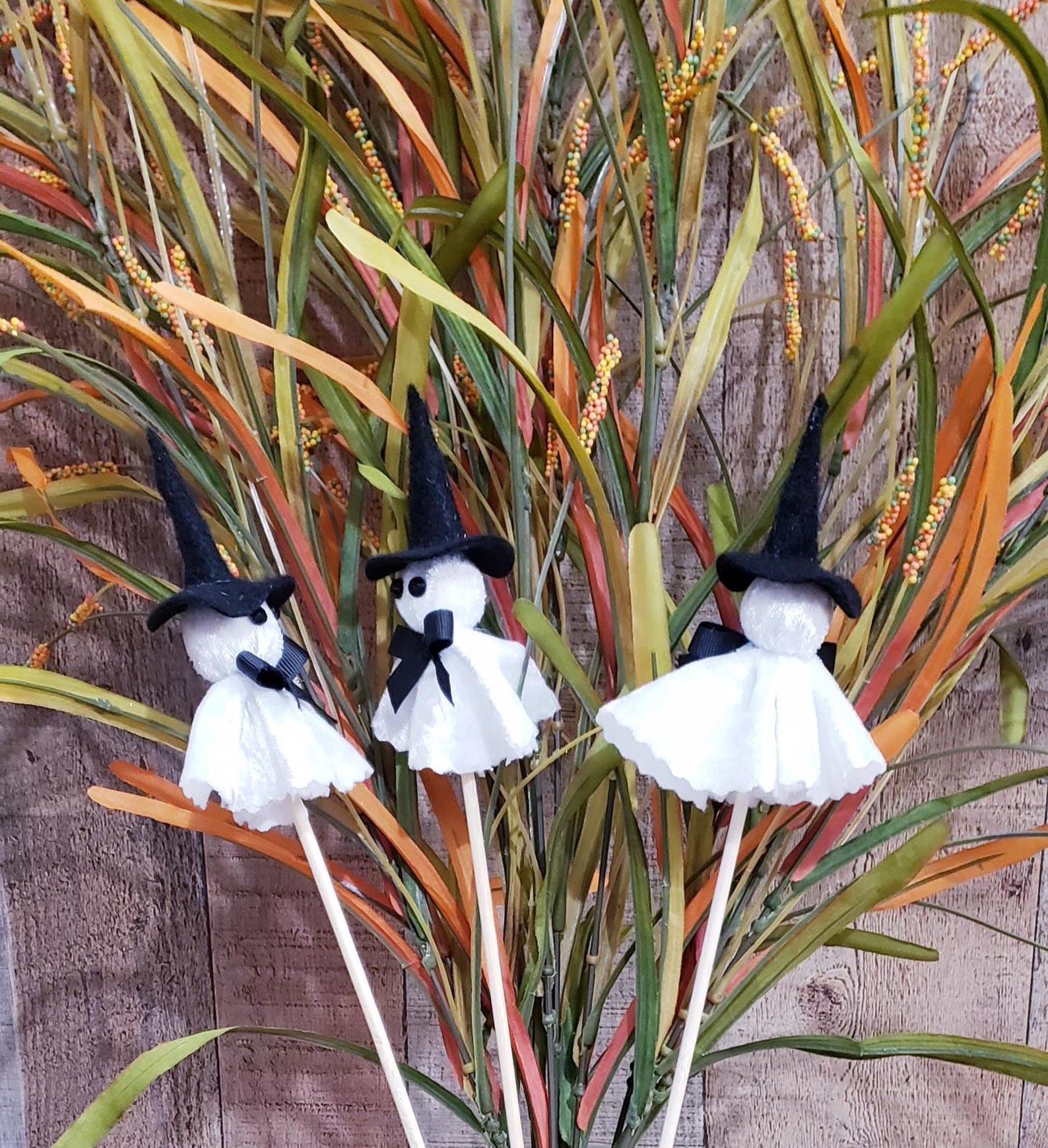 Set of 3 Halloween Ghosts Picks, Ghost Floral Picks, Ghost Decor, Ghost ...
