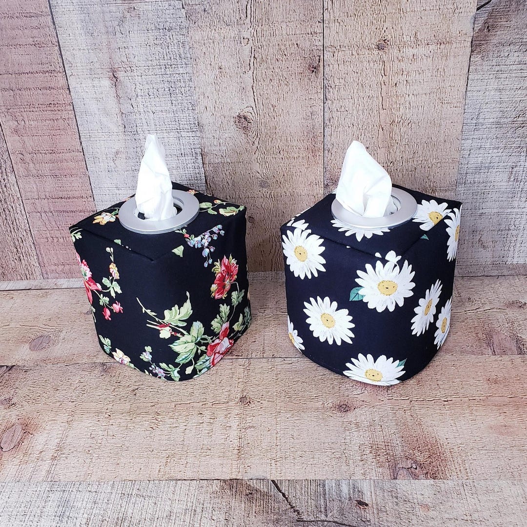 Black Tissue Box Cover, Floral Printed Tissue Box Cover, Spring Decor ...
