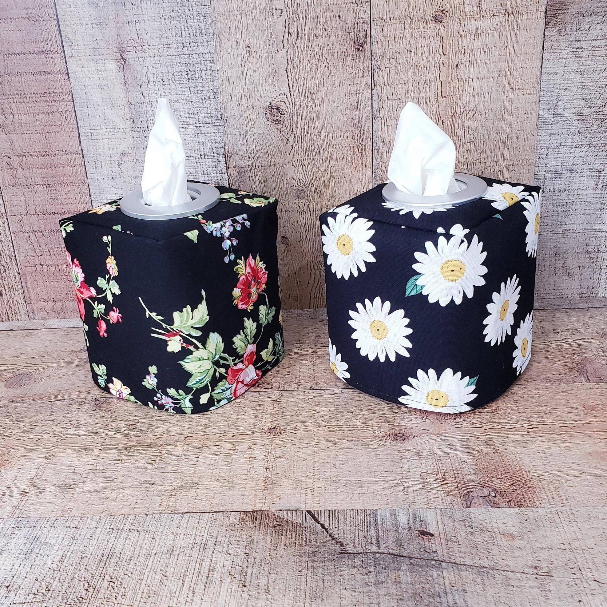 Black Tissue Box Cover, Floral Printed Tissue Box Cover, Spring Decor ...