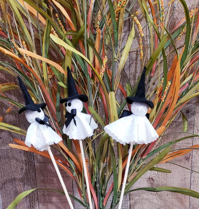 Set of 3 Halloween Ghosts Picks, Ghost Floral Picks, Ghost Decor, Ghost ...