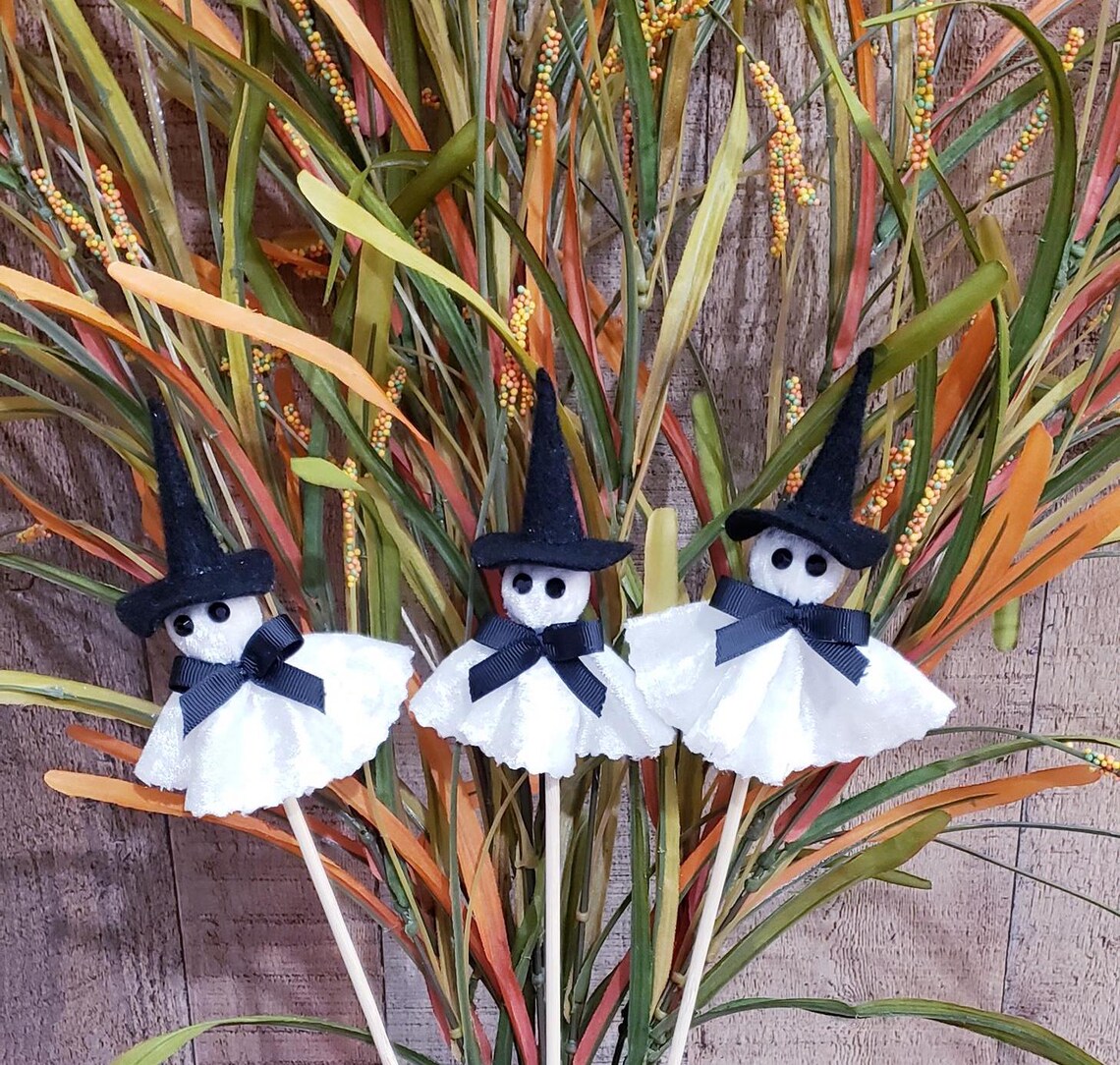 Set of 3 Halloween Ghosts Picks, Ghost Floral Picks, Ghost Decor, Ghost ...