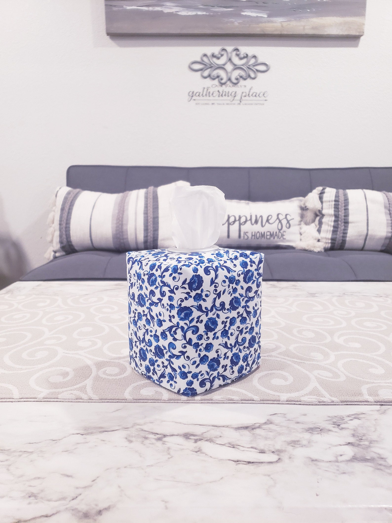 Blue Tissue Box Cover Floral Printed Tissue Box Cover Spring - Etsy