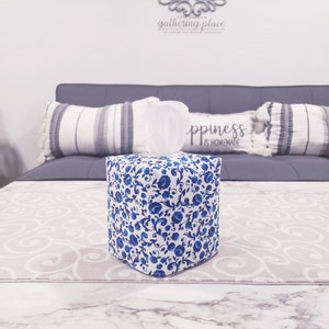 Blue Tissue Box Cover, Floral Printed Tissue Box Cover, Spring Decor ...