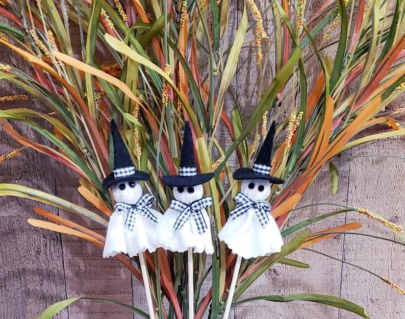 Set of 3 Halloween Ghosts Picks, Ghost Floral Picks, Ghost Decor, Ghost ...