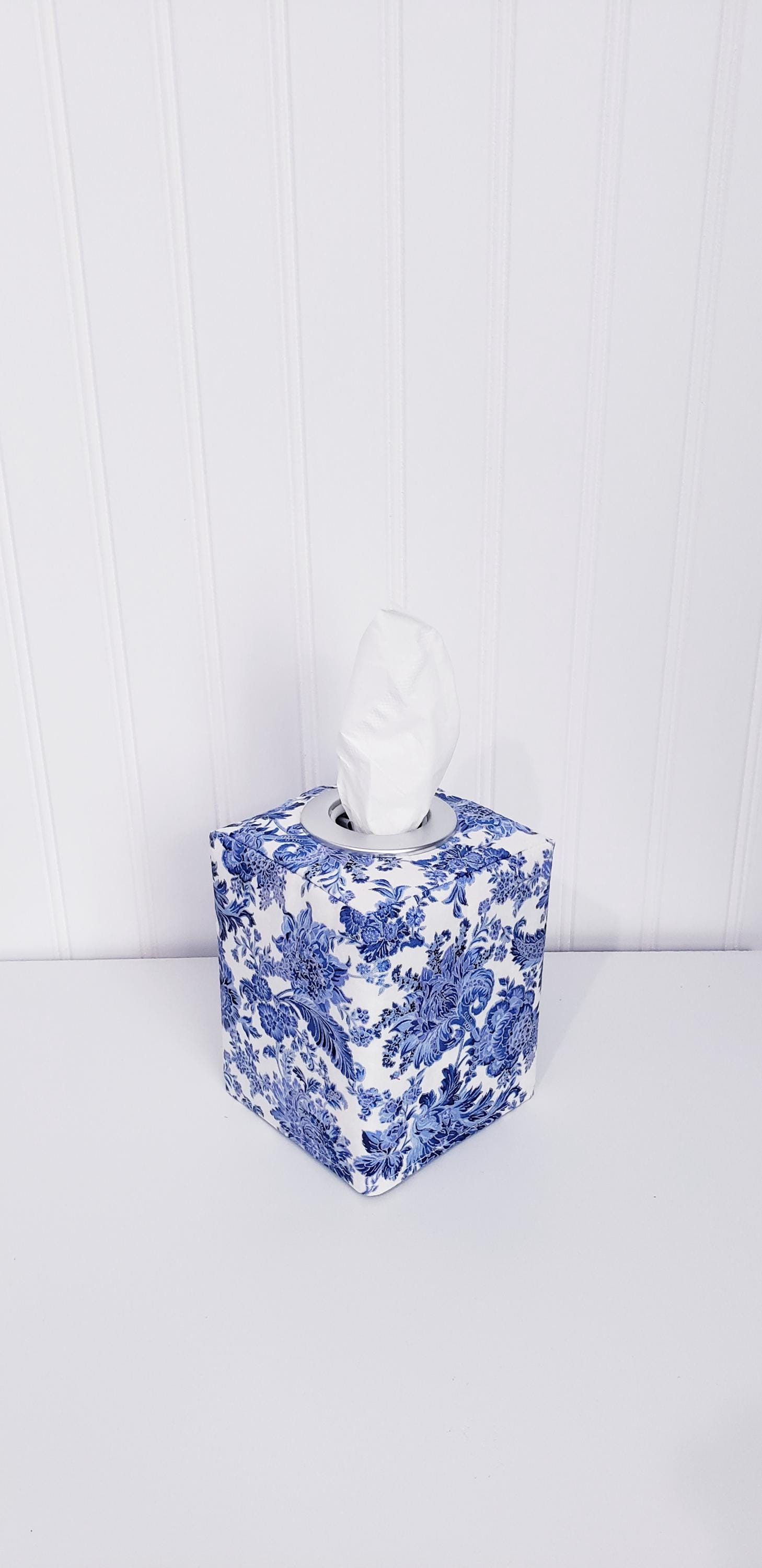 Blue Tissue Box Cover, Floral Printed Tissue Box Cover, Spring Decor ...