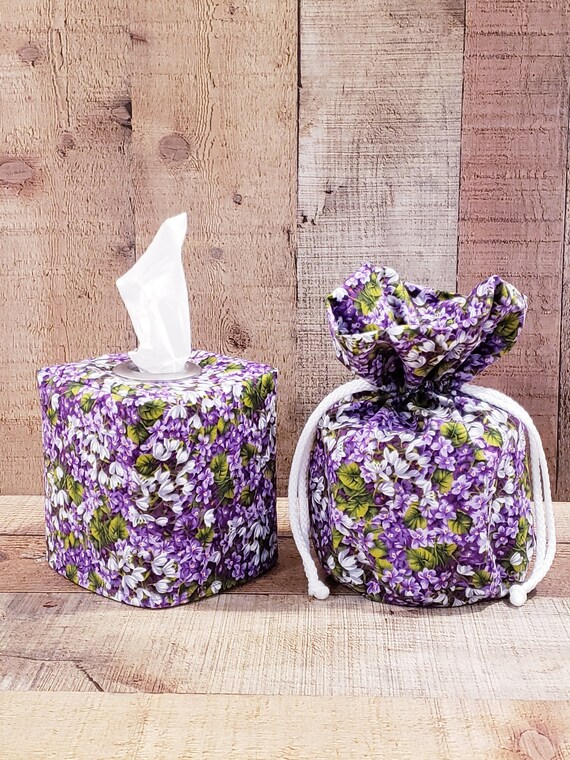 Purple Floral Decor Tissue Box Cover Toilet Paper Cover Bathroom Decor Square Tissue Cover Spare Toilet Paper Cover