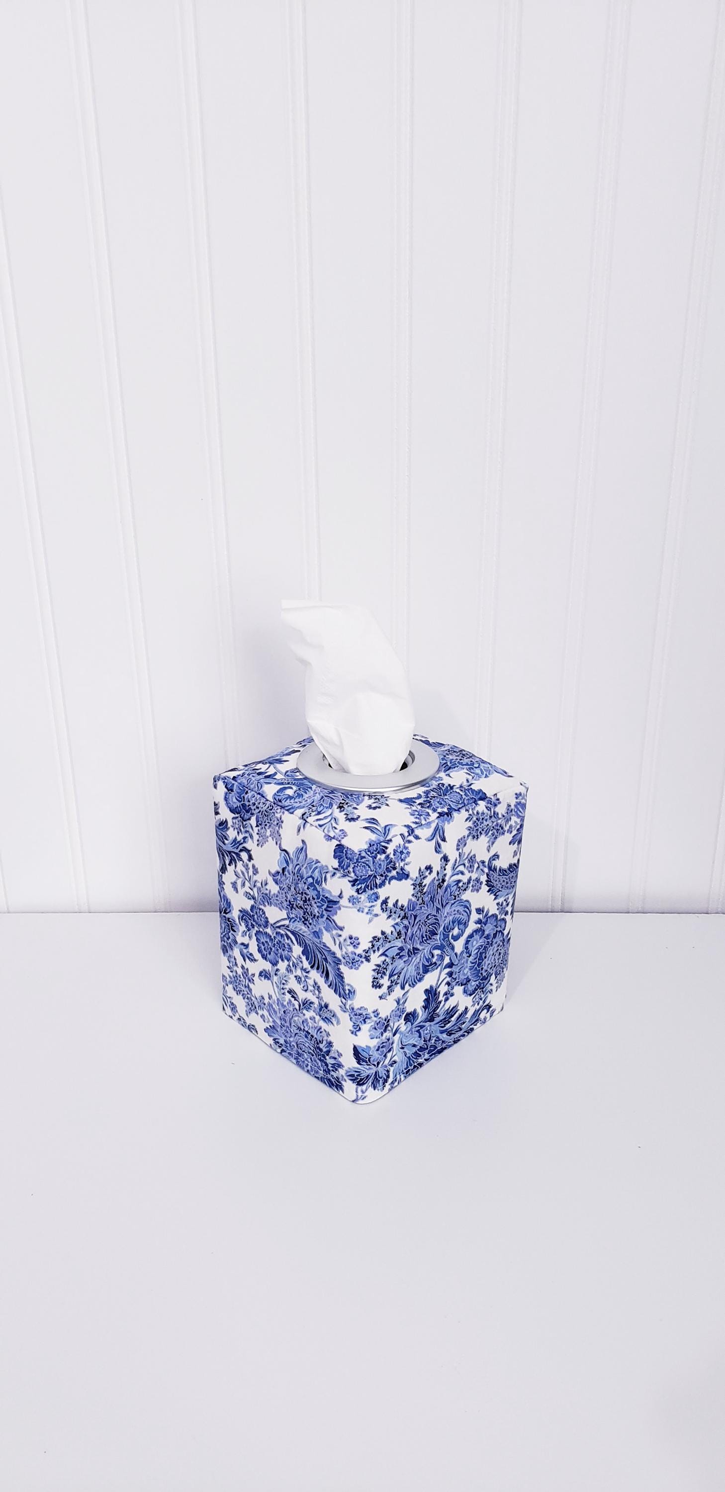 Blue Tissue Box Cover, Floral Printed Tissue Box Cover, Spring Decor ...