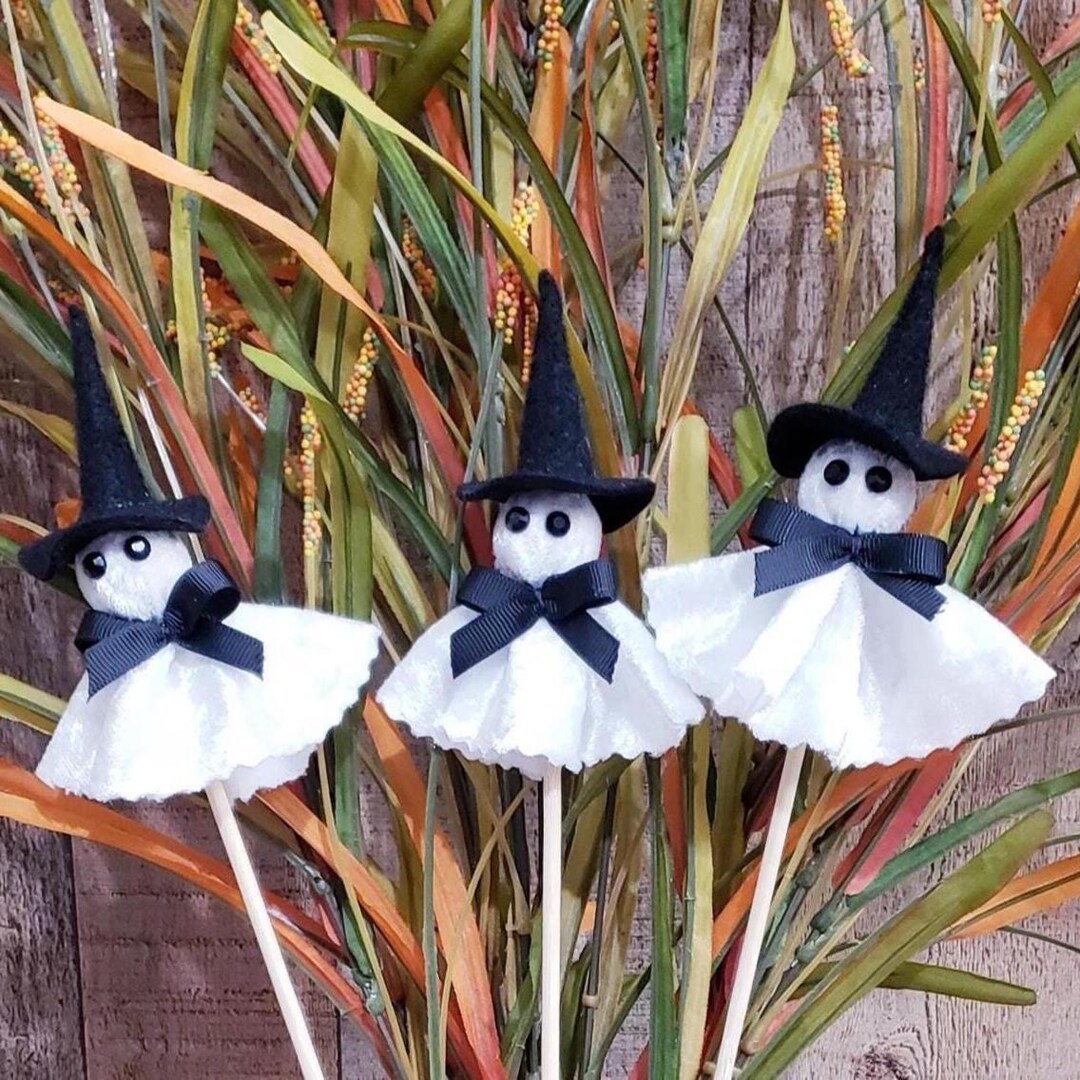 Set of 3 Halloween Ghosts Picks, Ghost Floral Picks, Ghost Decor, Ghost ...