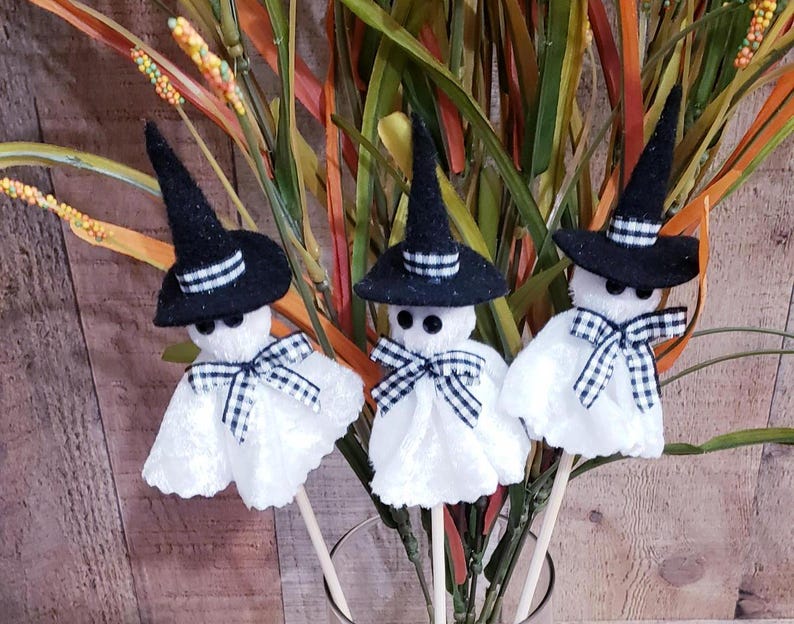 Set of 3 Halloween Ghosts Picks, Ghost Floral Picks, Ghost Decor, Ghost ...