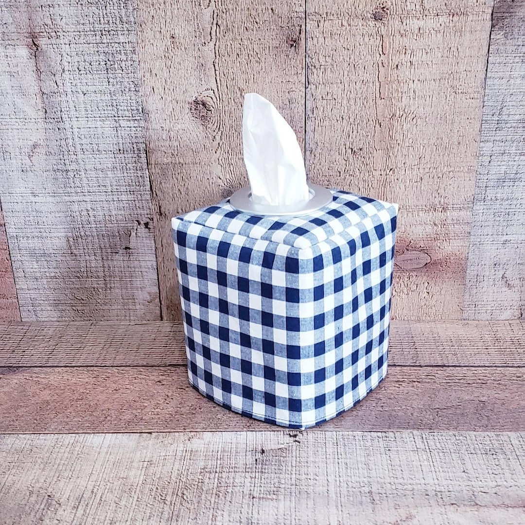Navy Blue and White Buffalo Checked, Plaid Tissue Box, Decorative Cover ...