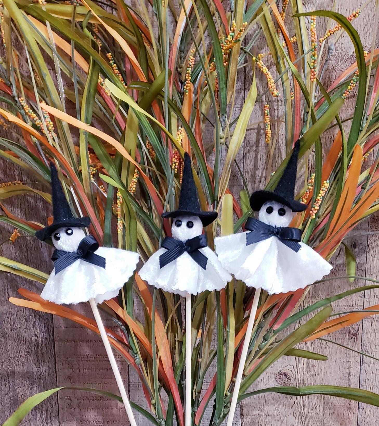 Set of 3 Halloween Ghosts Picks, Ghost Floral Picks, Ghost Decor, Ghost ...