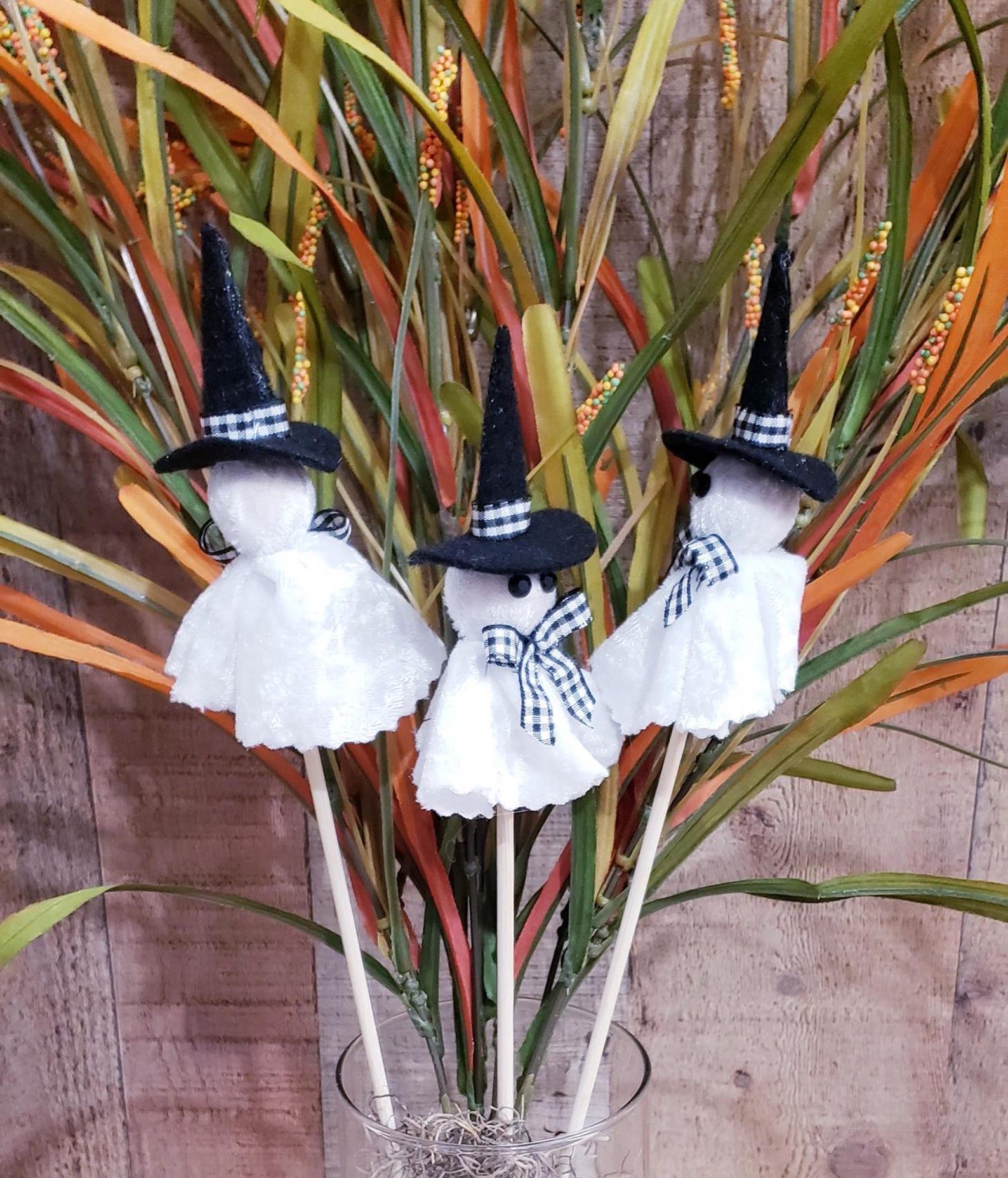 Set of 3 Halloween Ghosts Picks, Ghost Floral Picks, Ghost Decor, Ghost ...