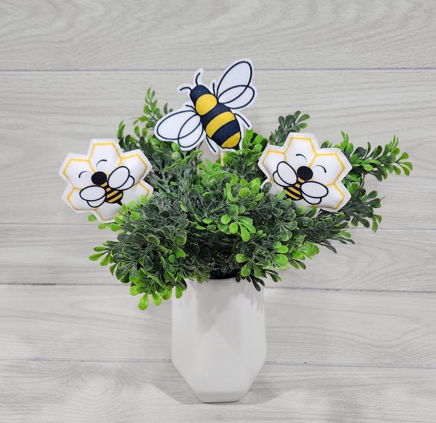 Floral Picks,bee Decor,fabric Bees, Plant Sticks,spring Floral Picks ...