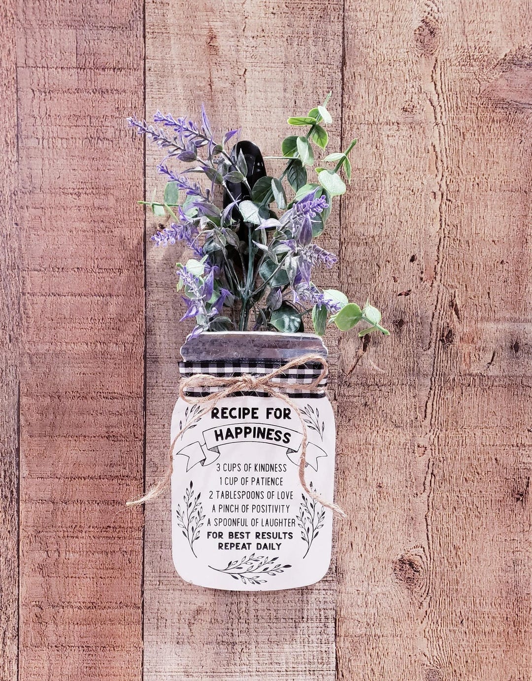 Recipe for Happiness, Mason Jar Shape Decor, Kitchen Wall Decor ...