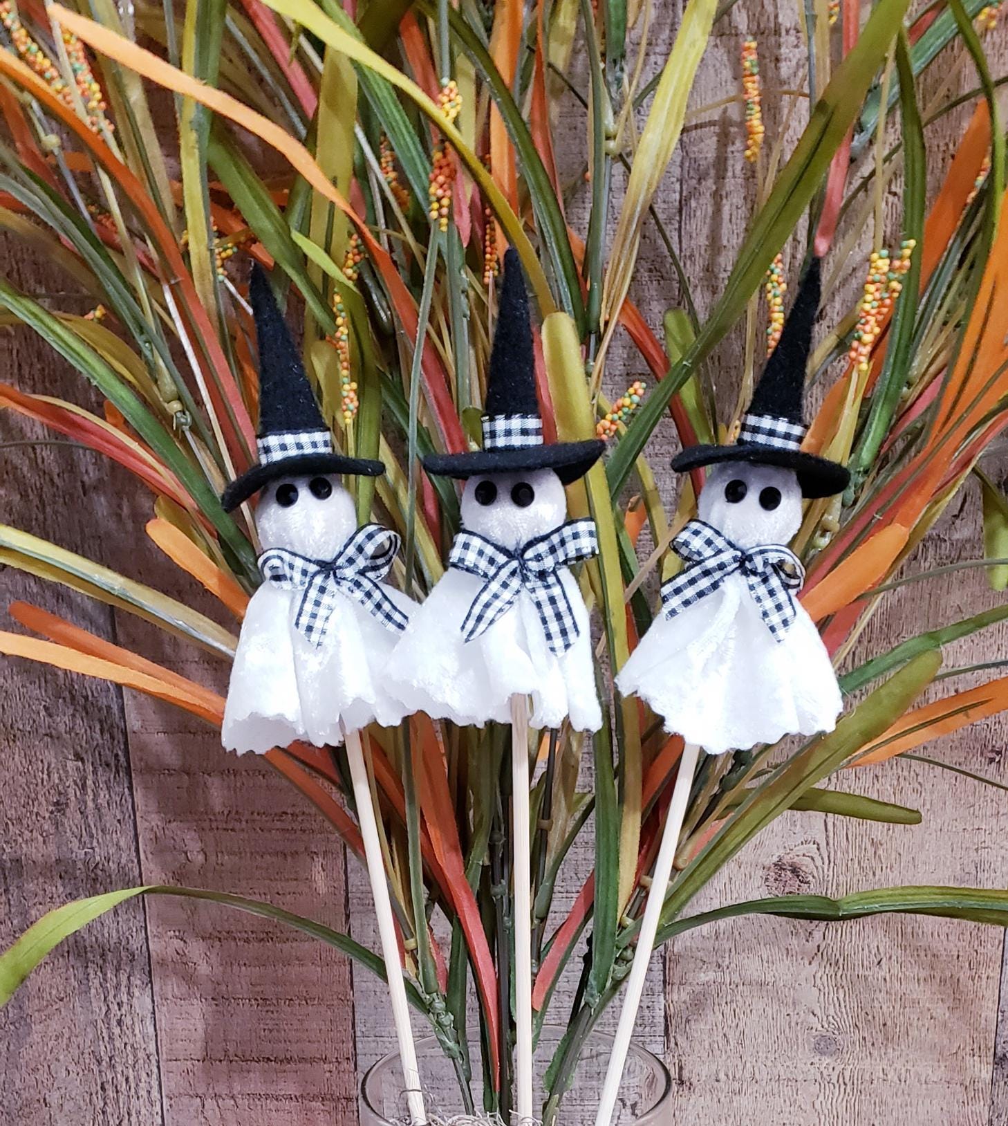 Set of 3 Halloween Ghosts Picks, Ghost Floral Picks, Ghost Decor, Ghost ...