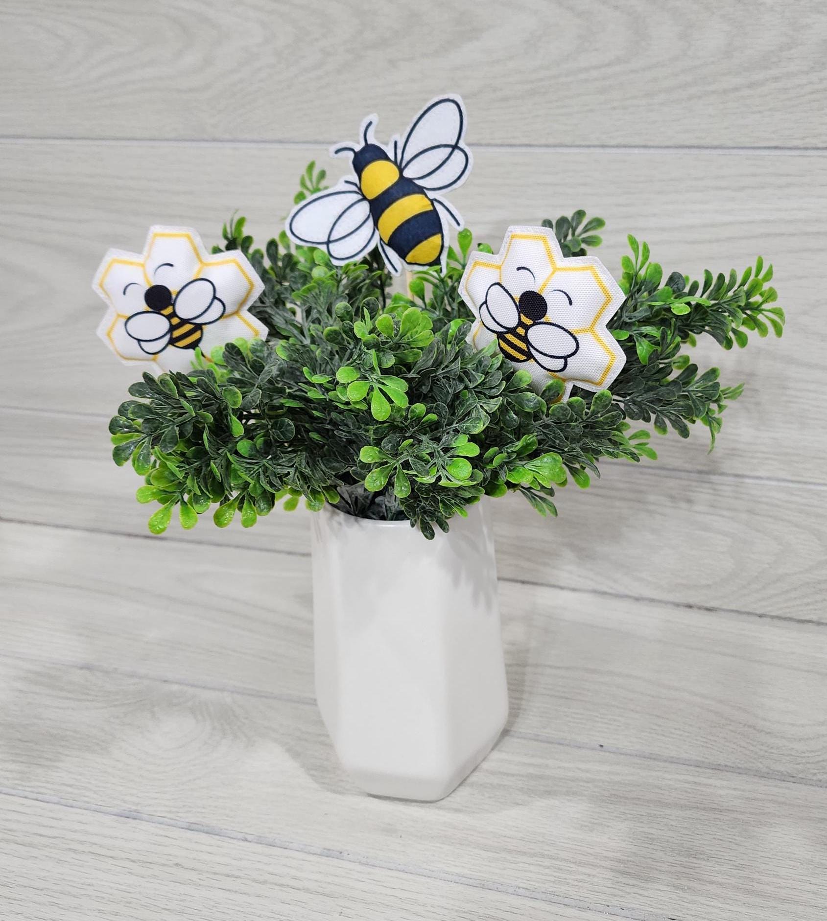 Floral Picks,bee Decor,fabric Bees, Plant Sticks,spring Floral Picks ...