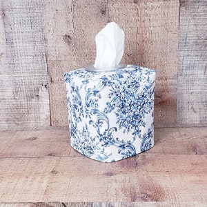 Blue Tissue Box Cover, Floral Printed Tissue Box Cover, Spring Decor ...