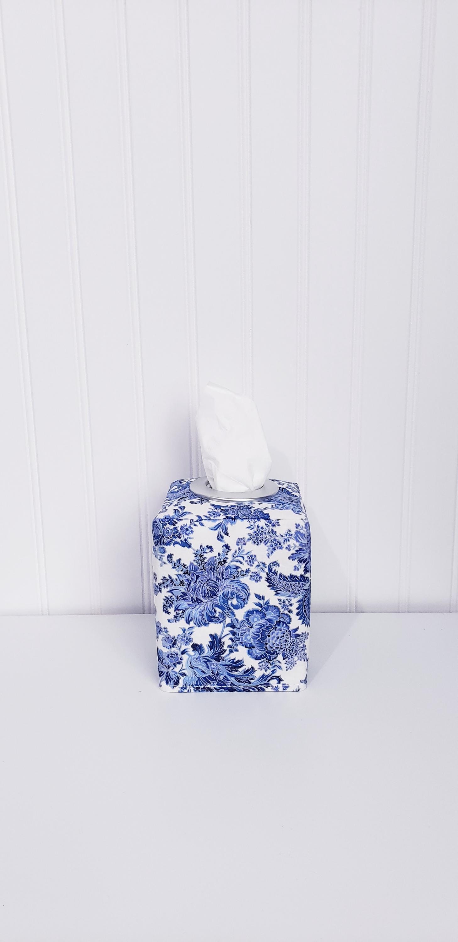 Blue Tissue Box Cover, Floral Printed Tissue Box Cover, Spring Decor ...