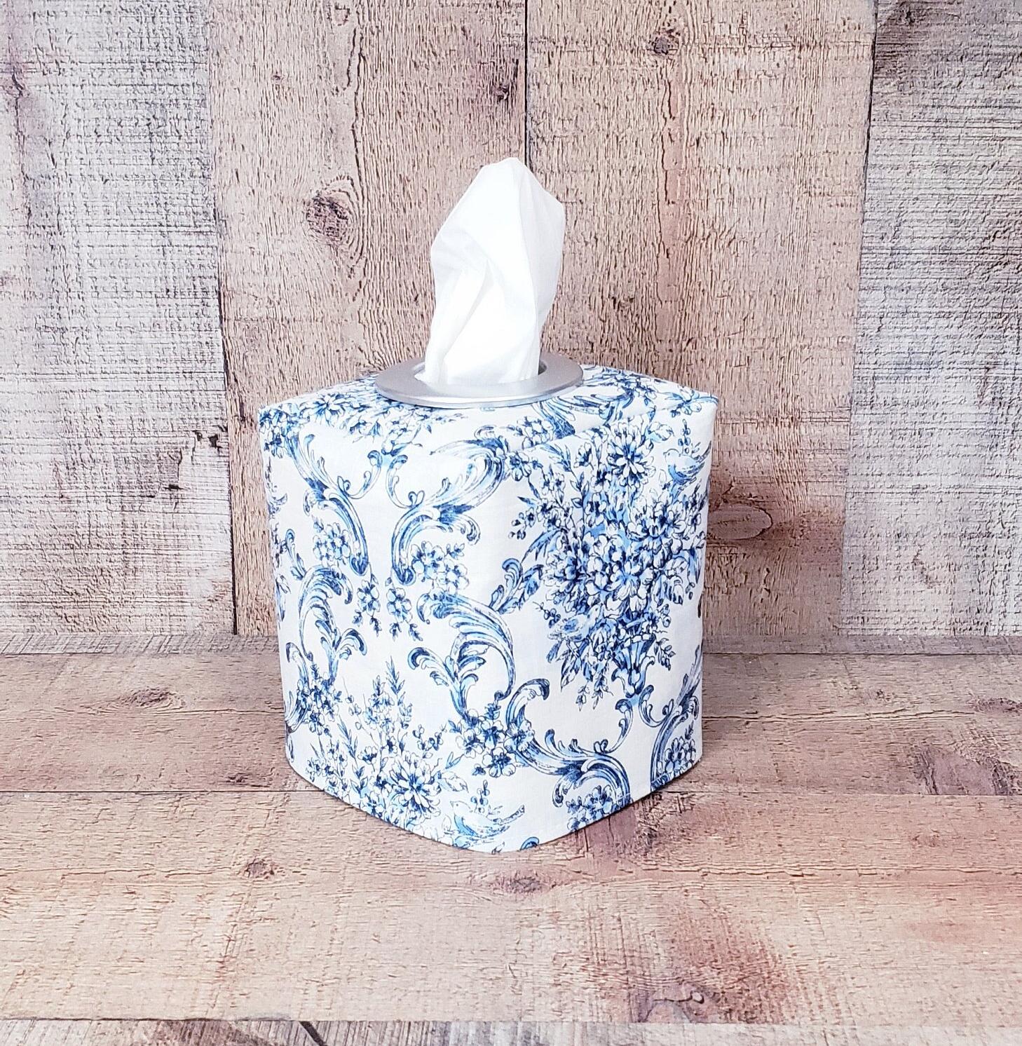 Blue Tissue Box Cover, Floral Printed Tissue Box Cover, Spring Decor ...