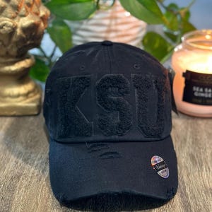 One of a Kind Black on Black Distressed Hat With Chenille Letters - Etsy