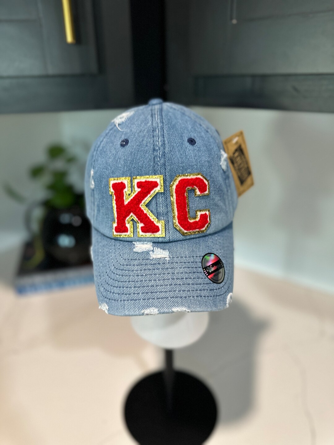 One of a Kind Adjustable Distressed Denim Hat With KC on It. - Etsy